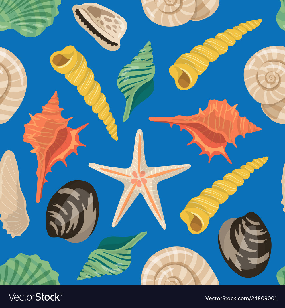 Cartoon sea shells pattern or background Vector Image