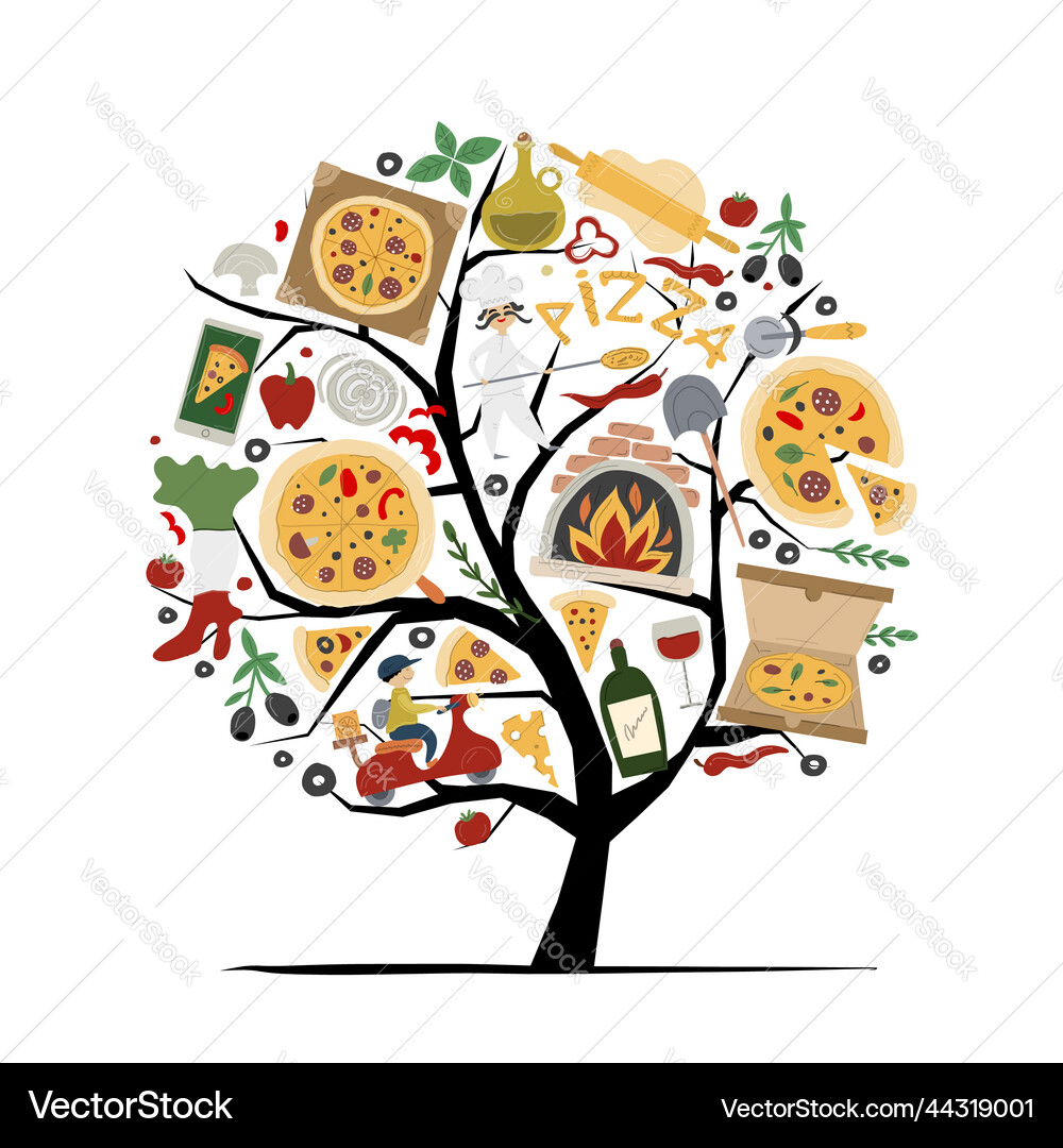 Pizza concept tree pizzeria banner idea for your Vector Image