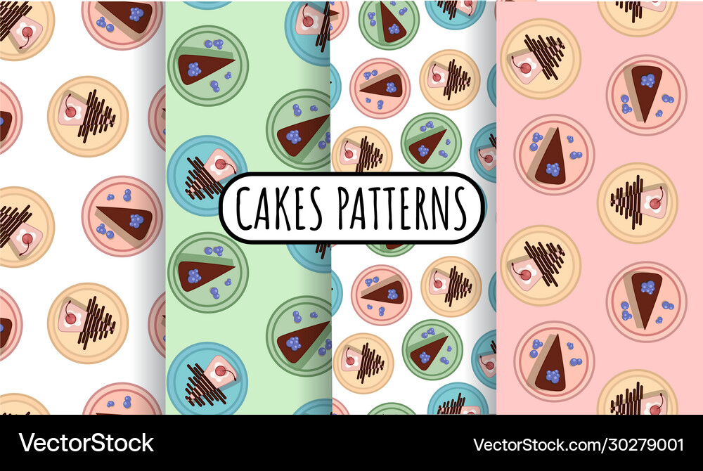 Set colorful cake slices with berries Royalty Free Vector