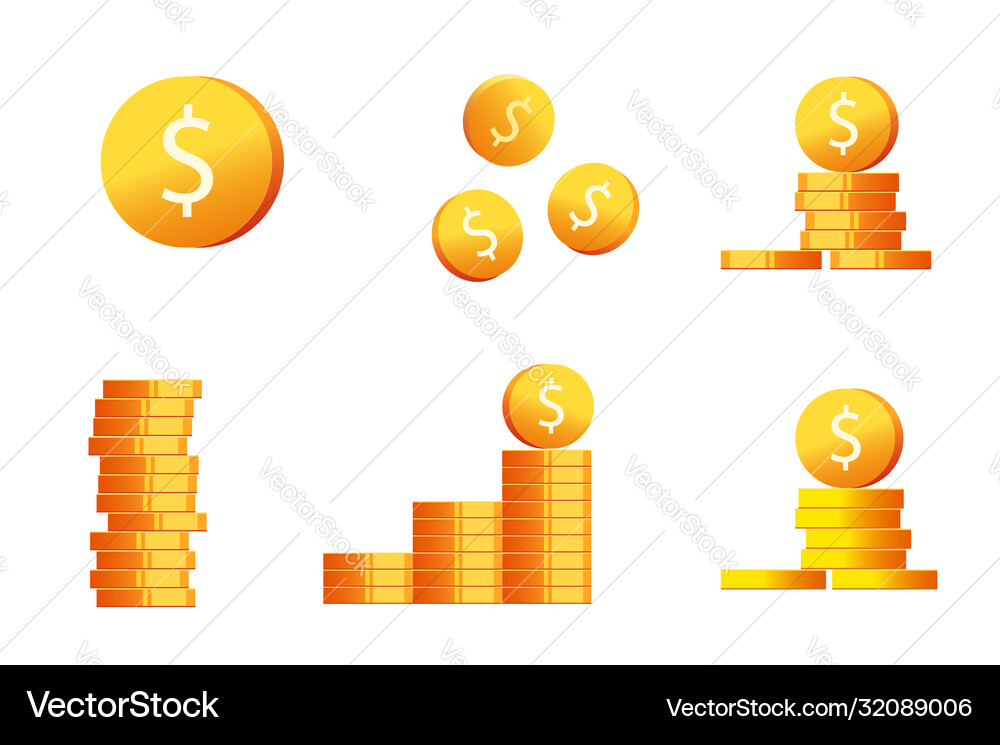 Coins money stack and falling or golden cash pile Vector Image