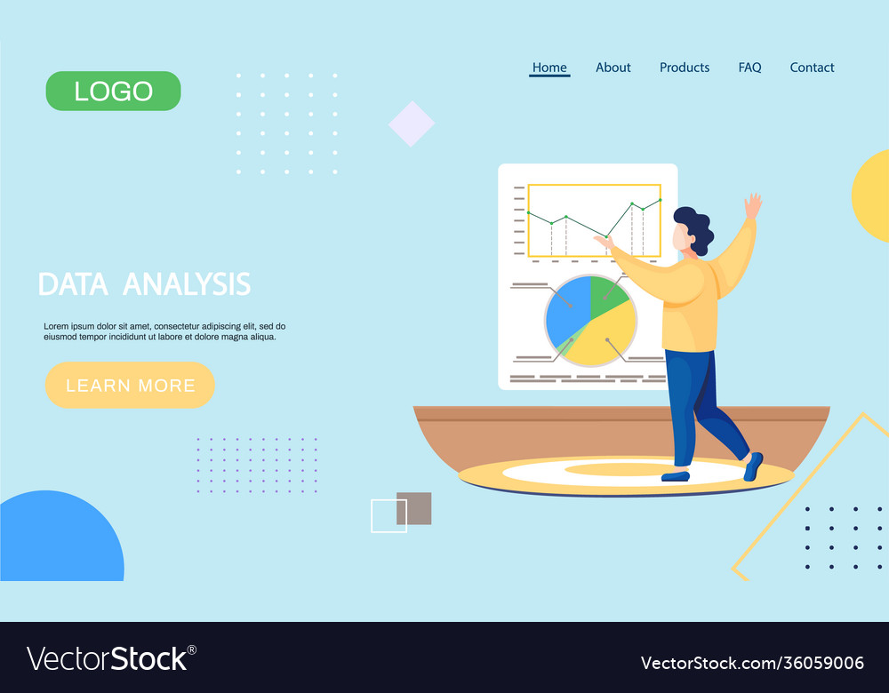 Data analysis landing page template man happy Vector Image