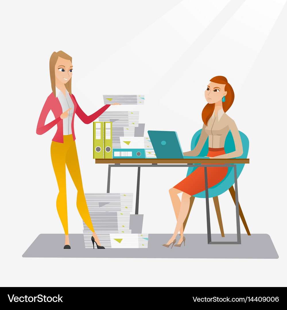 Employee receiving lot paperwork Royalty Free Vector Image