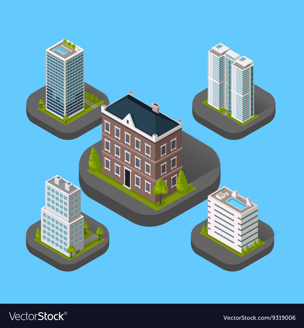 Isometric building set isolated Royalty Free Vector Image