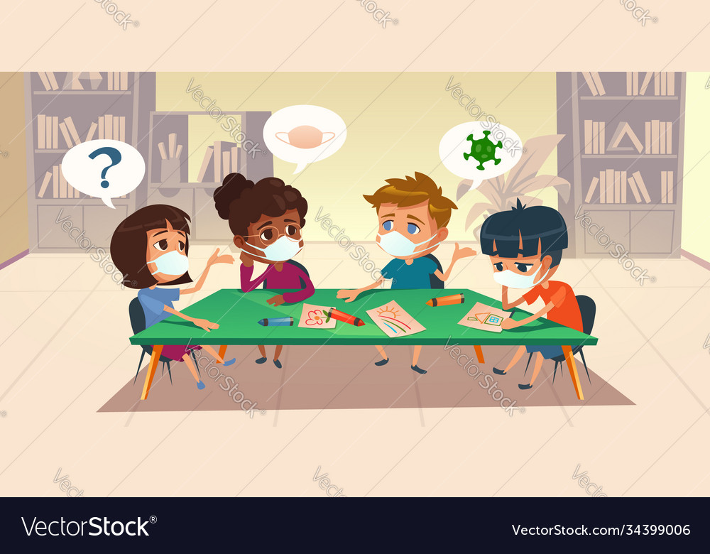 Kids in mask at school during coronavirus pandemic