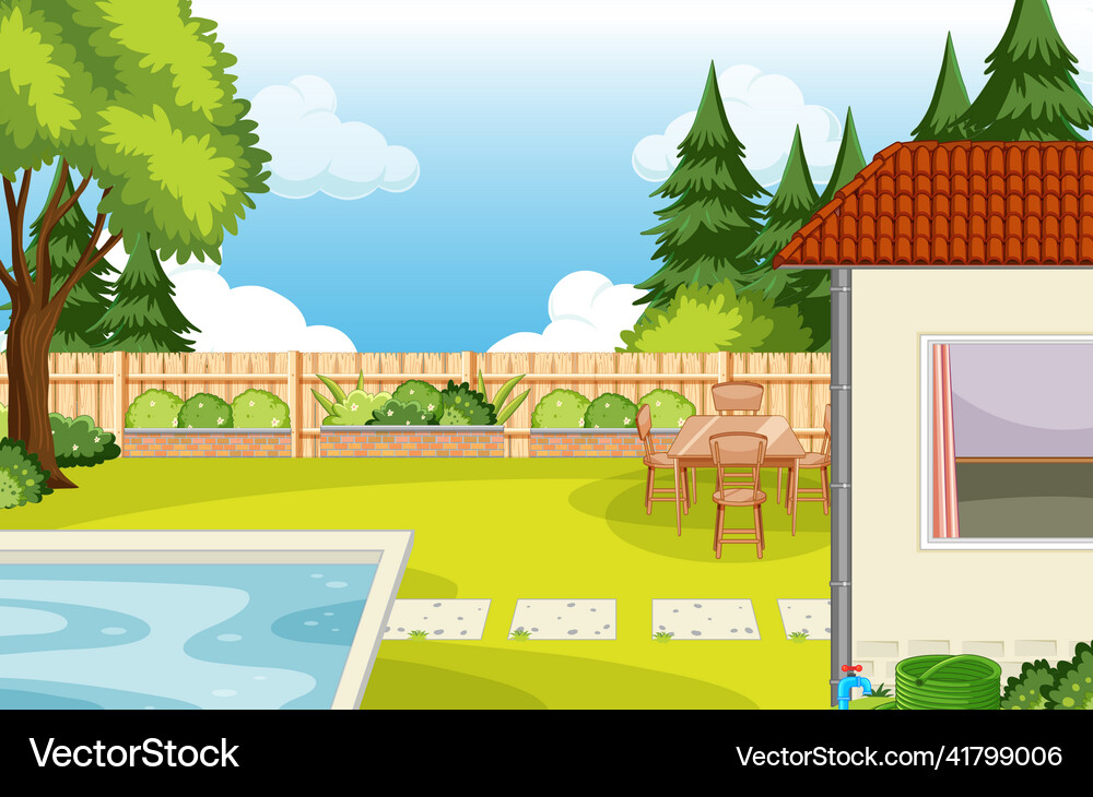 Scene of backyard with a fence Royalty Free Vector Image
