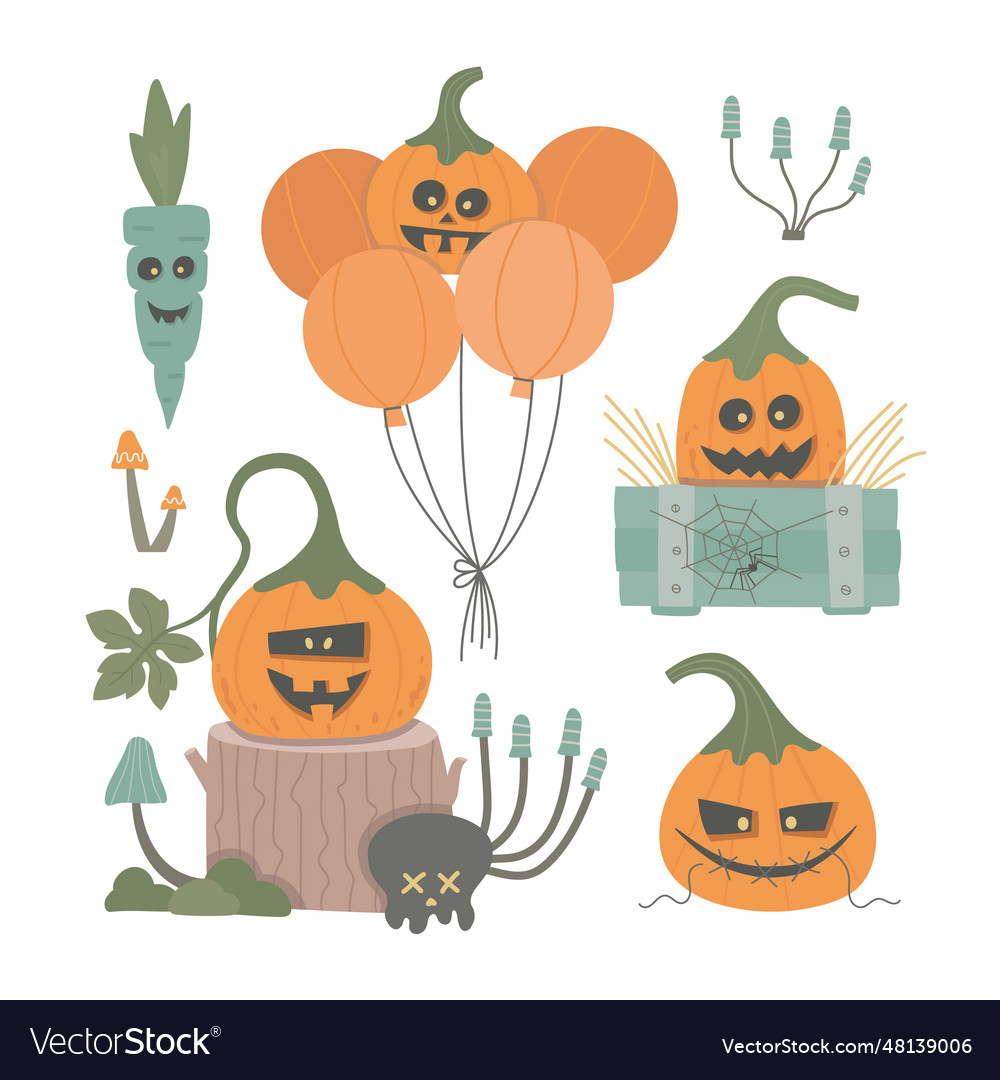 Set of cute spooky halloween monster pumpkins Vector Image