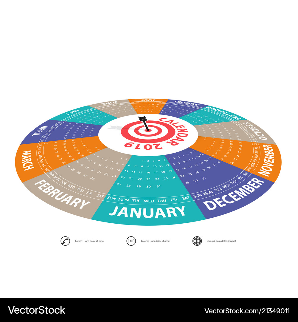 2019 Calendar Circle Template Royalty Free Vector Image