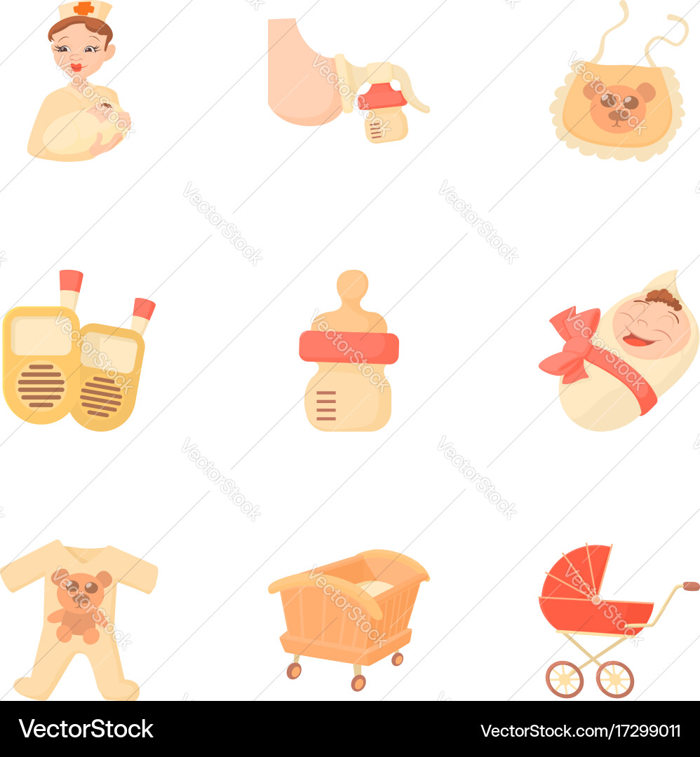 Birth icons set cartoon style Royalty Free Vector Image
