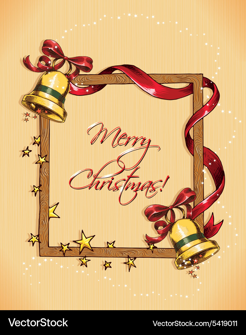 Christmas with frame and bells Royalty Free Vector Image