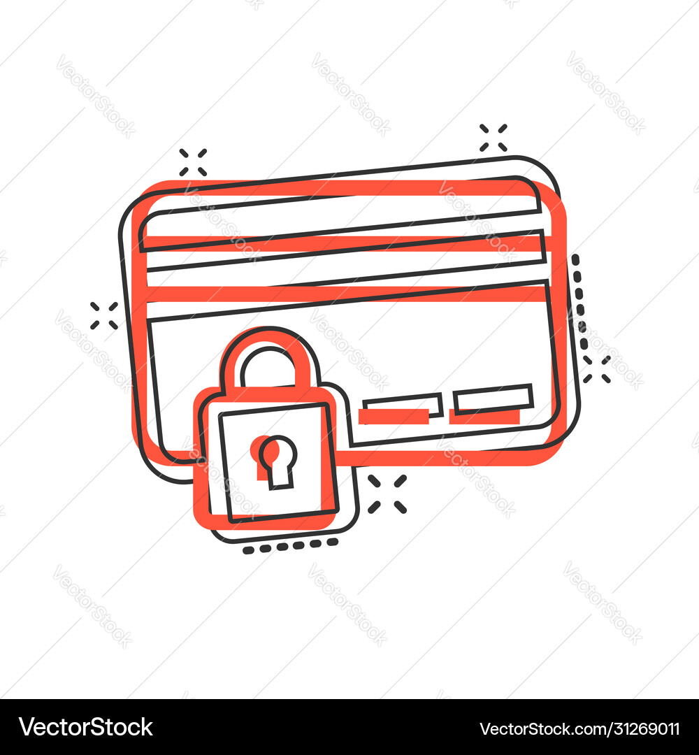 Credit card protection icon in comic style safe Vector Image