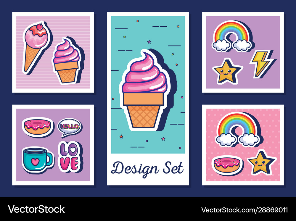 Designs set icons style pop art Royalty Free Vector Image