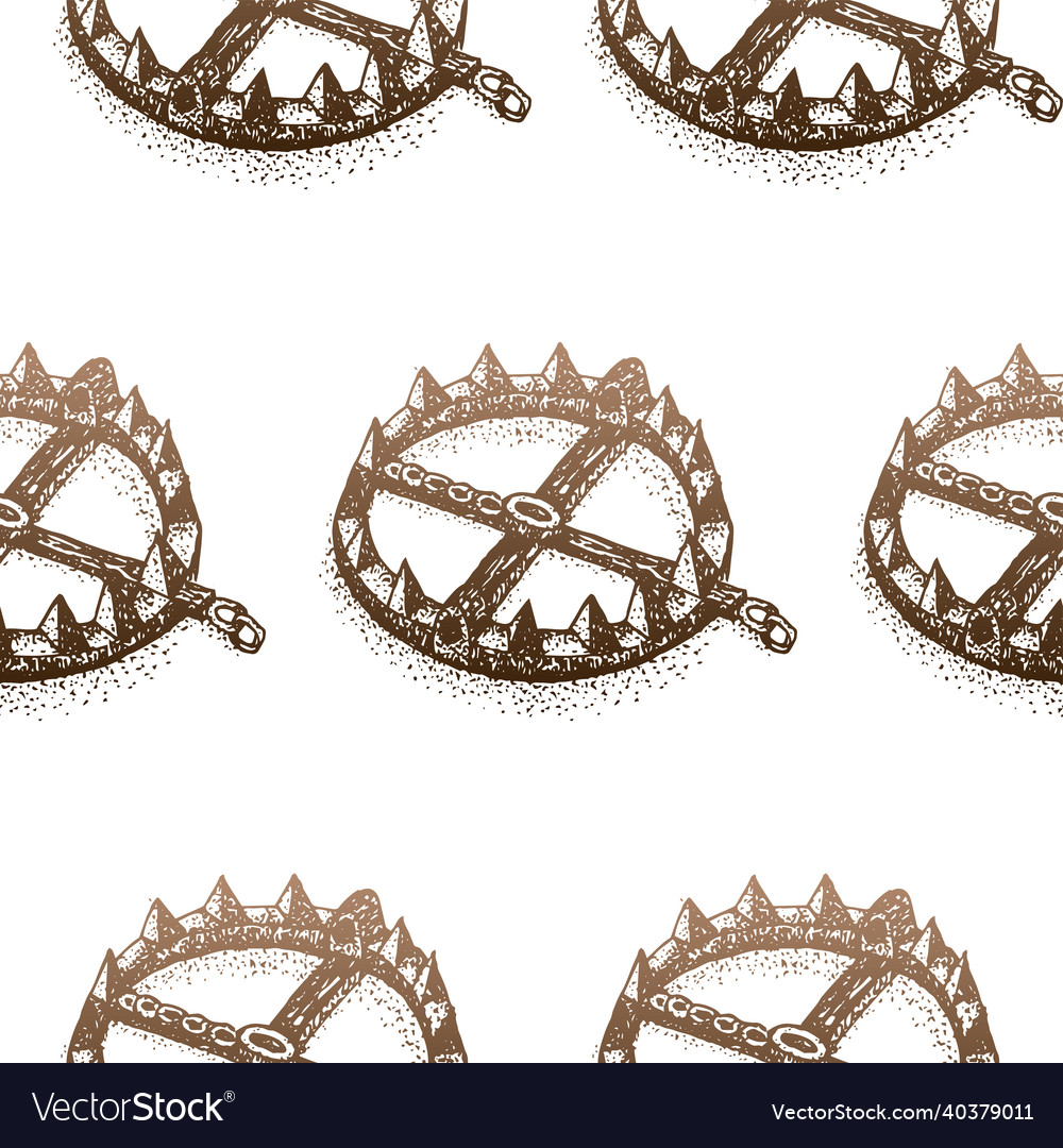 Dotwork bear trap seamless pattern Royalty Free Vector Image