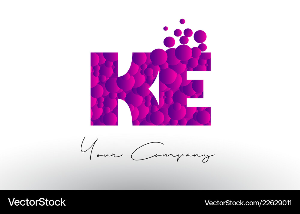 Ke k e dots letter logo with purple bubbles Vector Image