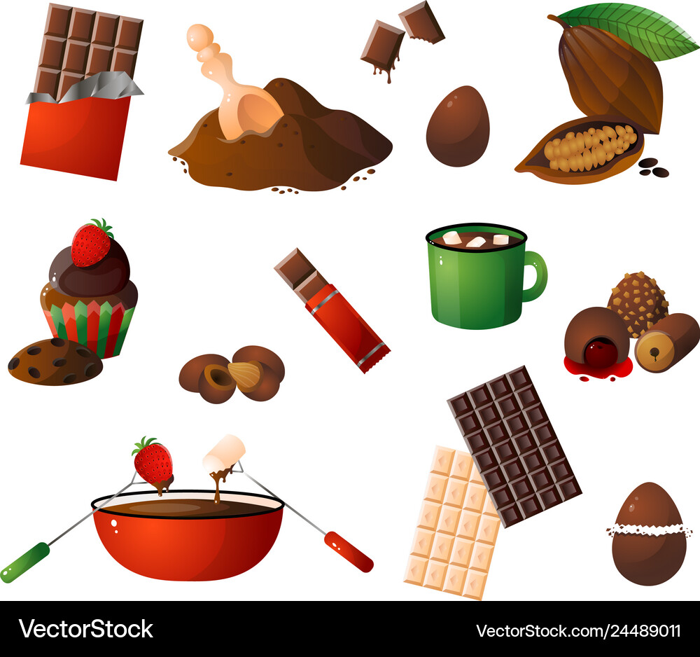 Pieces shavings of chocolate different choco Vector Image