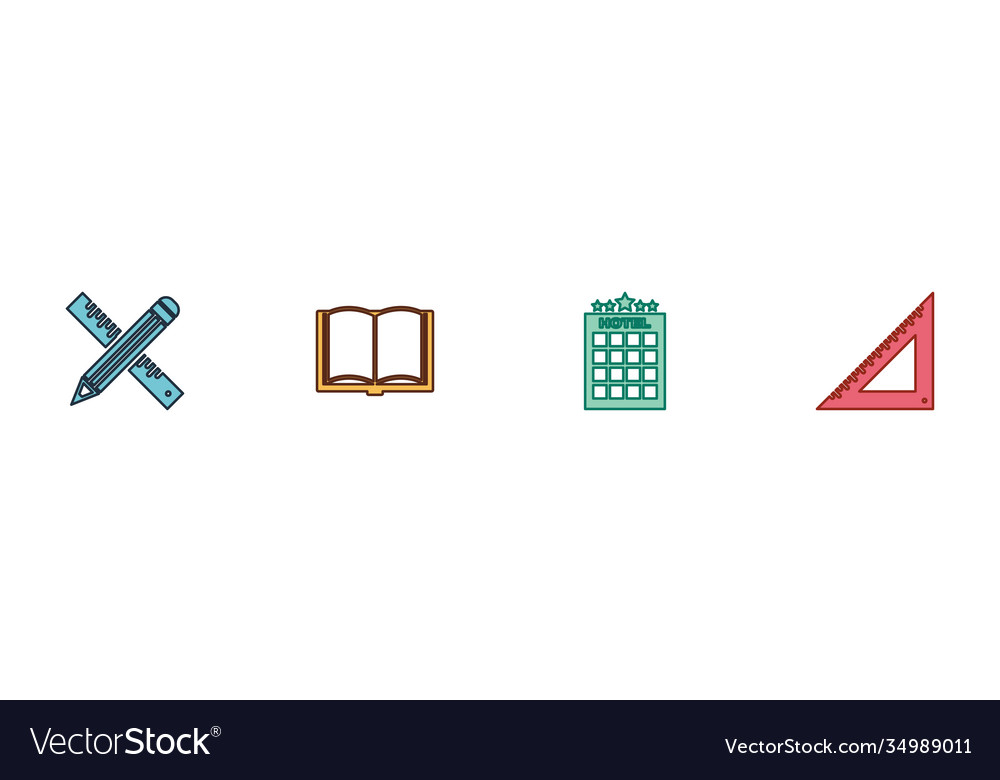 Set crossed ruler and pencil open book hotel Vector Image Set crossed ruler and pencil open book hotel Vector Image