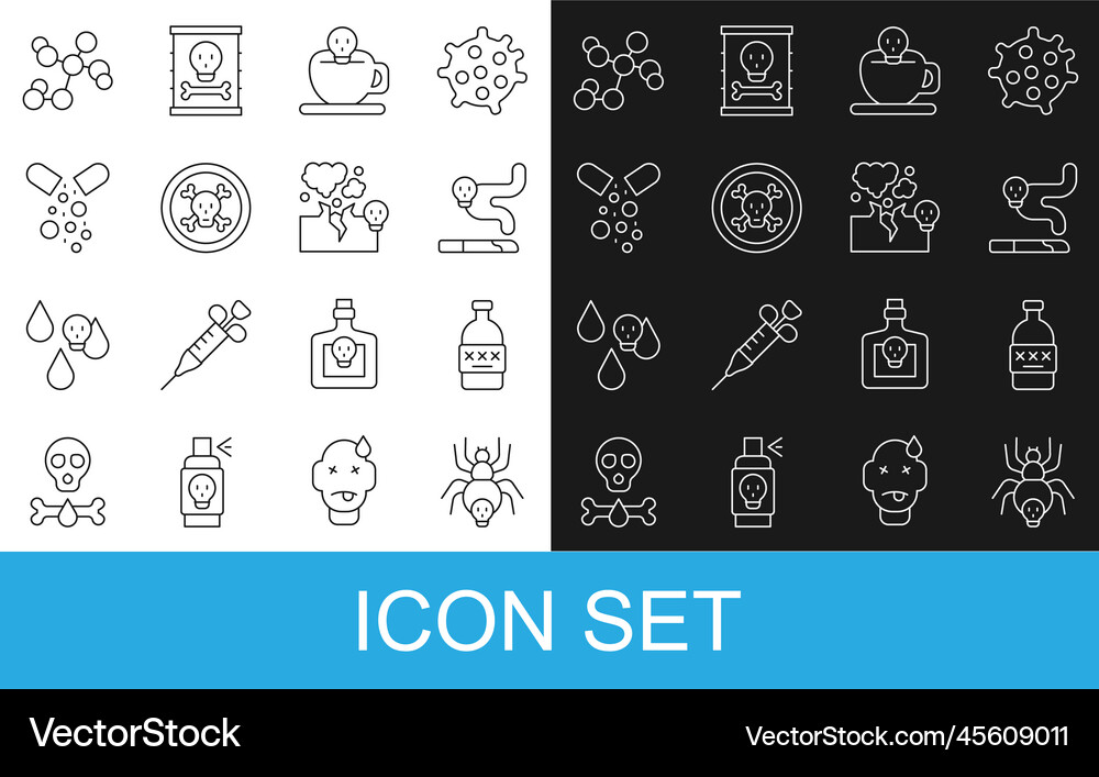 Set line poisonous spider poisoned alcohol Vector Image