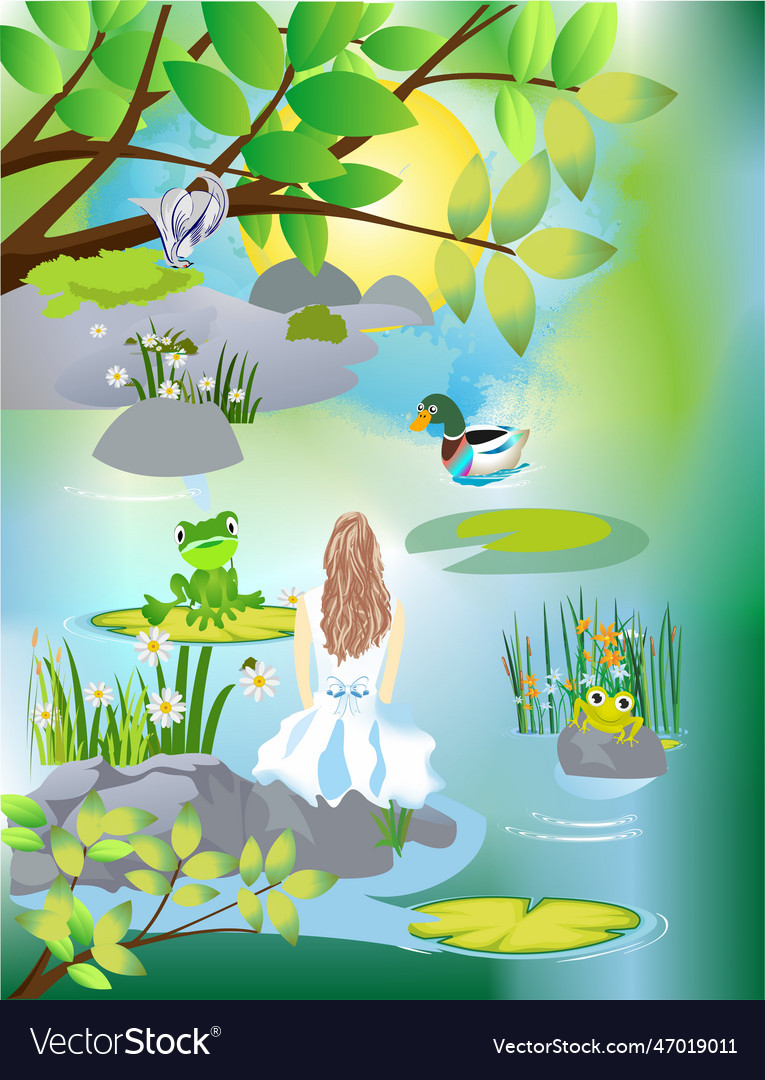 Spring by the pond Royalty Free Vector Image - VectorStock