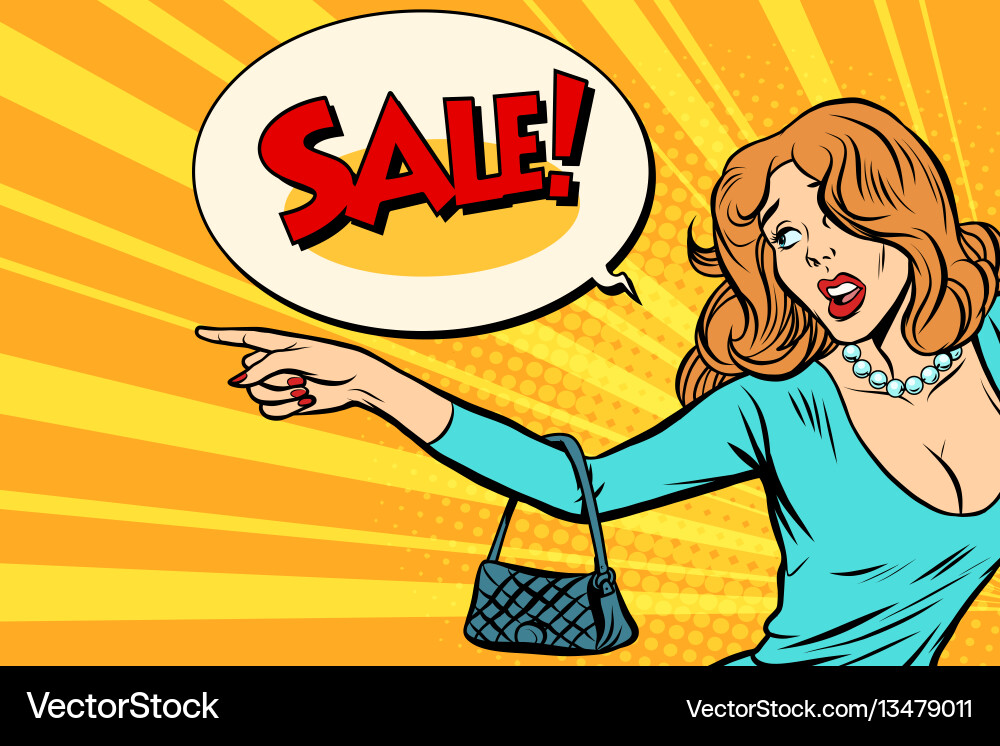 Woman indicates sales Royalty Free Vector Image