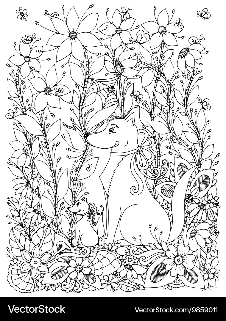 Zen tangle dog and puppy Royalty Free Vector Image