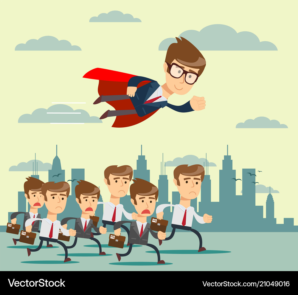 Businessman with red cape fly pass his competitor Vector Image