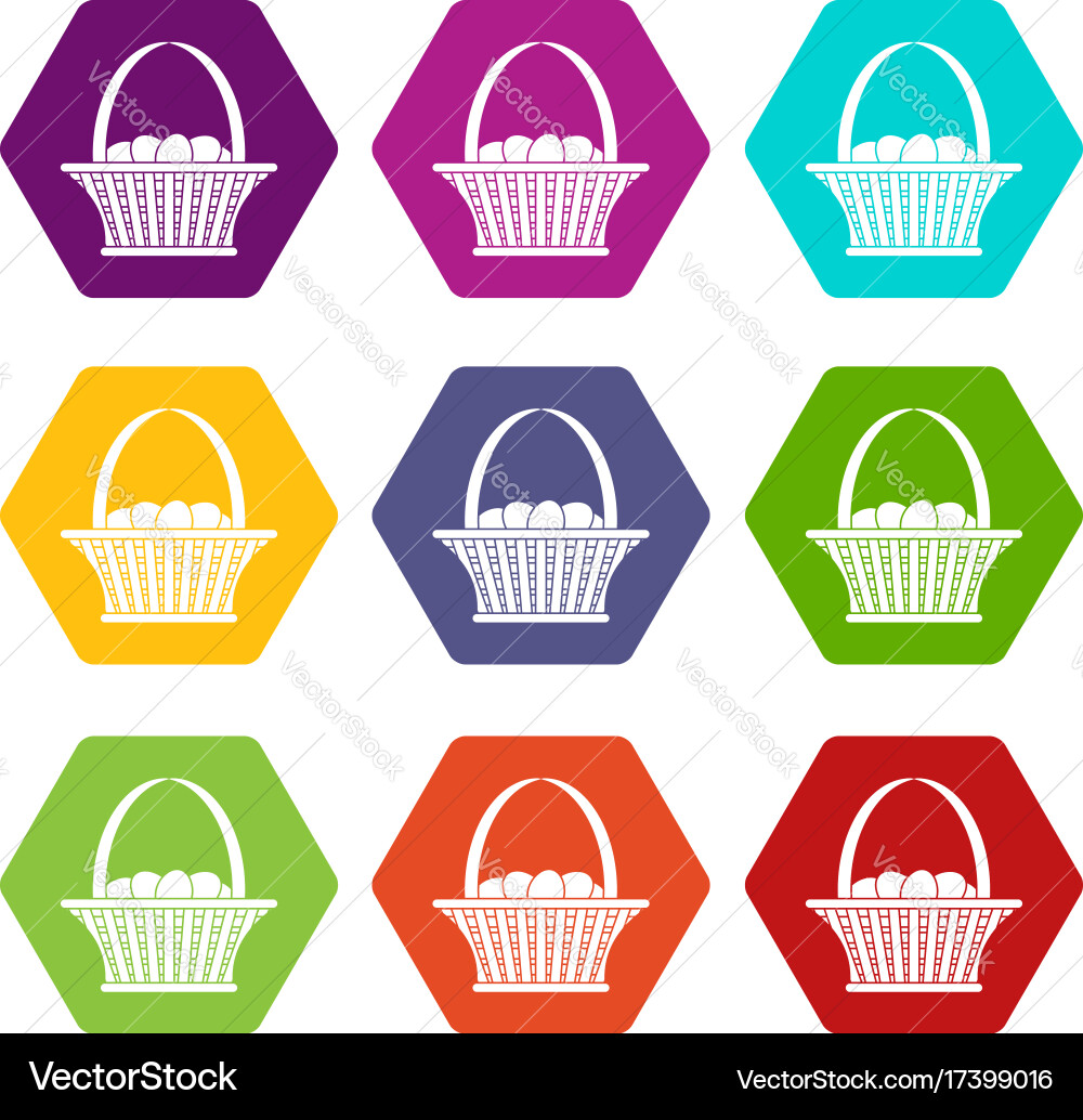 Easter basket icon set color hexahedron Royalty Free Vector