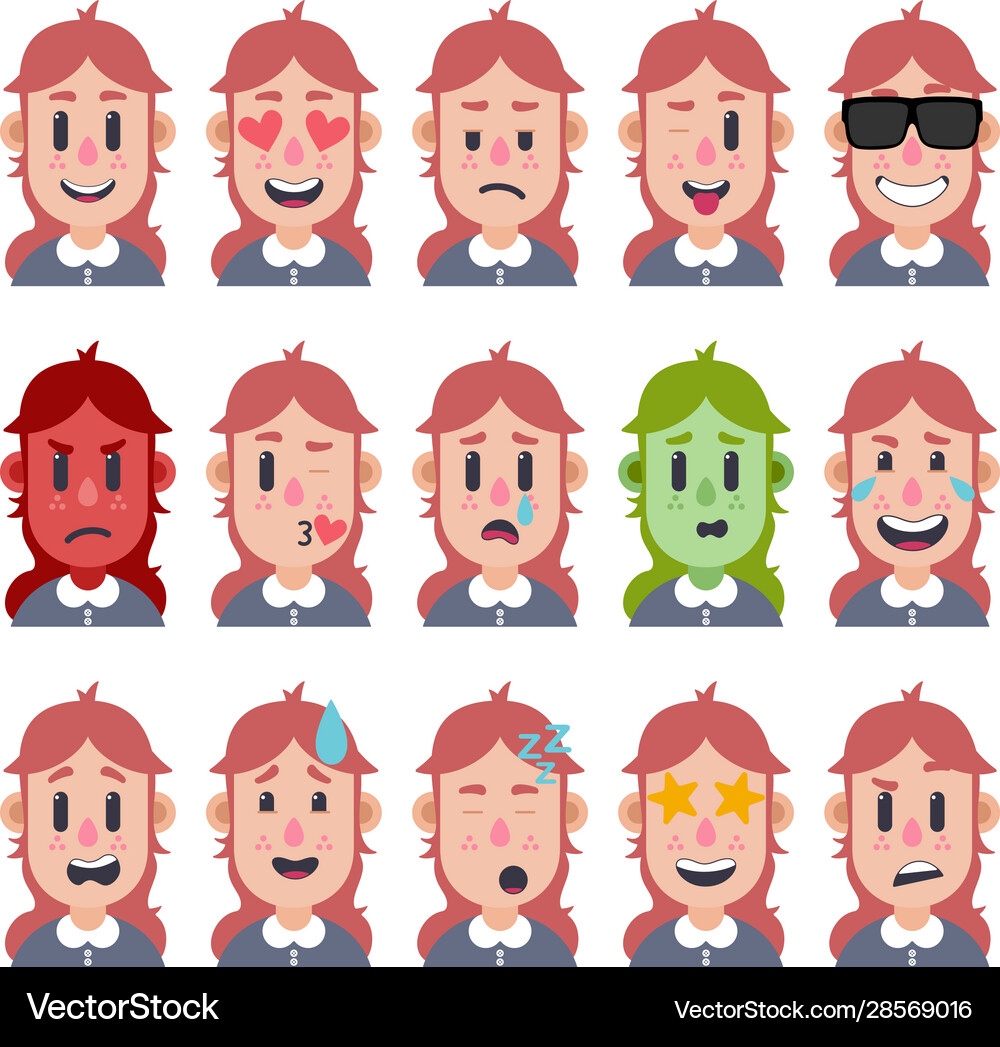 Funny set girl emotions 01 Royalty Free Vector Image