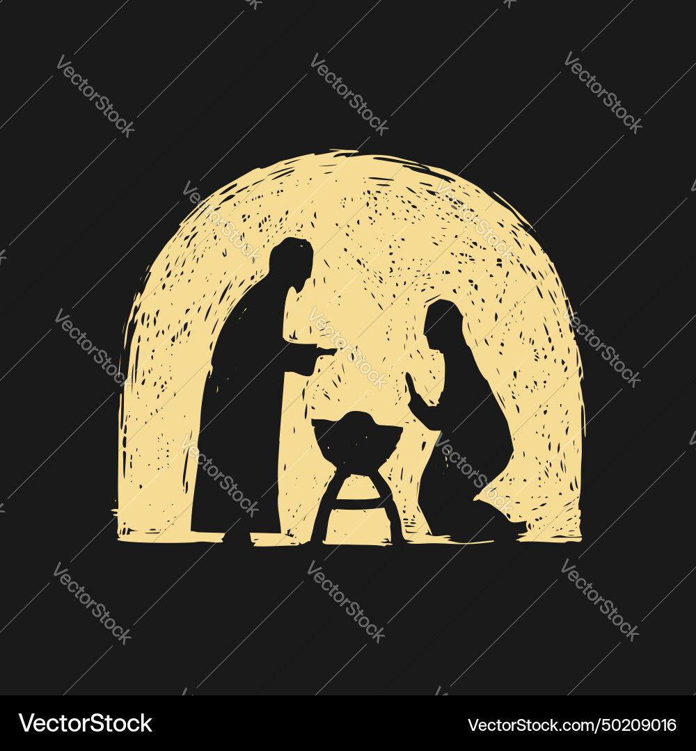 Nativity scene hand-drawn mary and joseph Vector Image