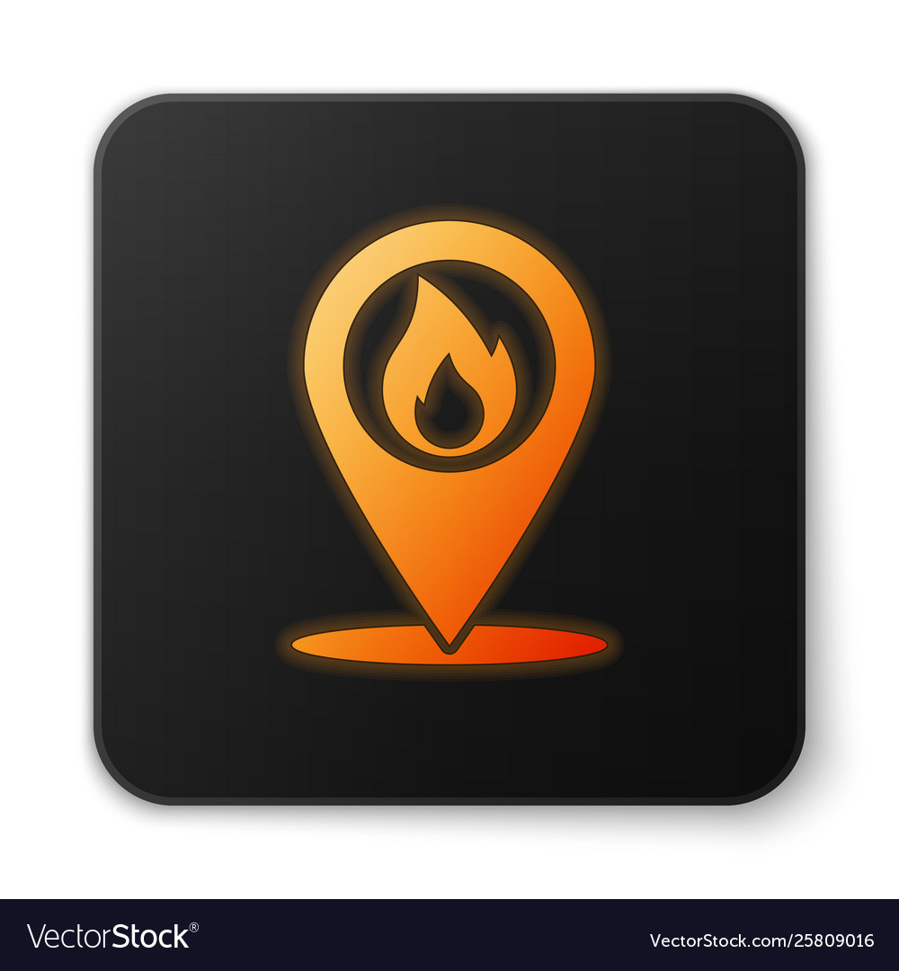 Orange glowing map pointer with fire flame icon Vector Image