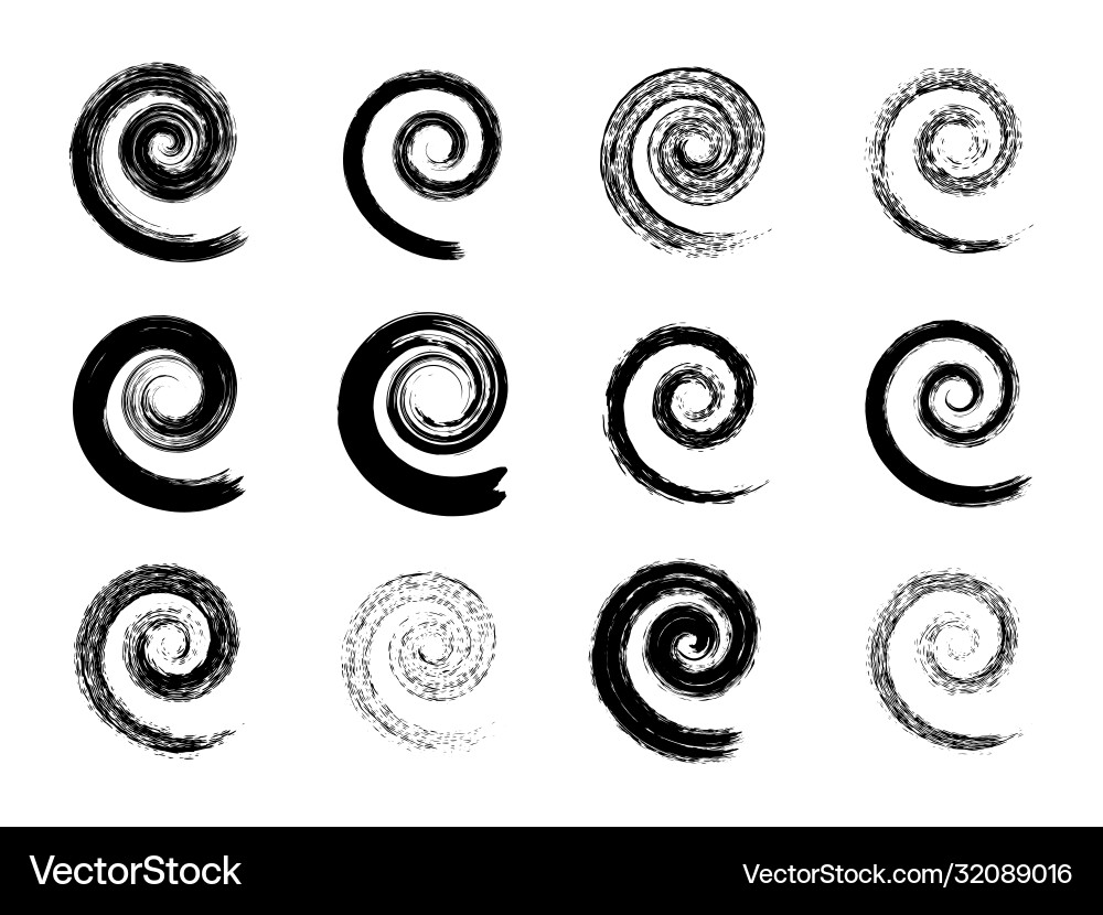Set spiral symbols hand painted with ink Vector Image