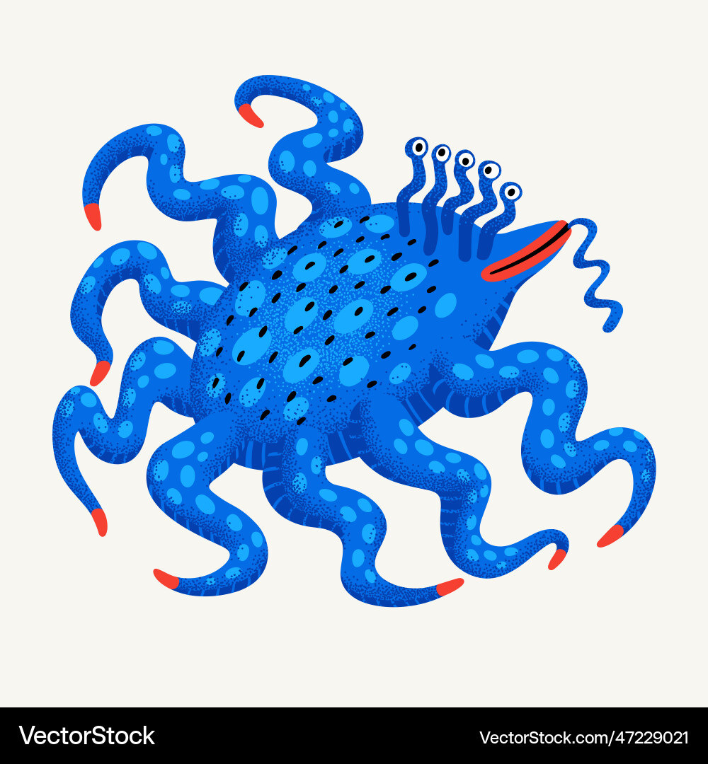 Cute cartoon monster blue water monster Royalty Free Vector
