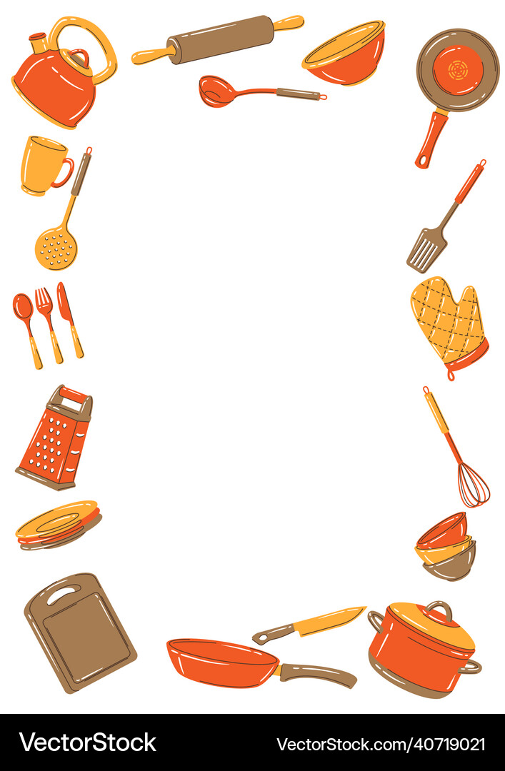 Frame with kitchen utensils cooking tools Vector Image