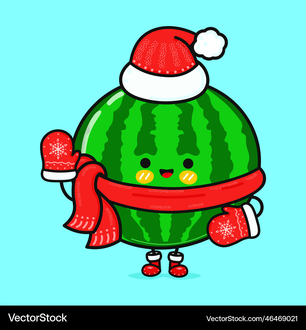 Funny smiling happy watermelon and christmas hat Vector Image