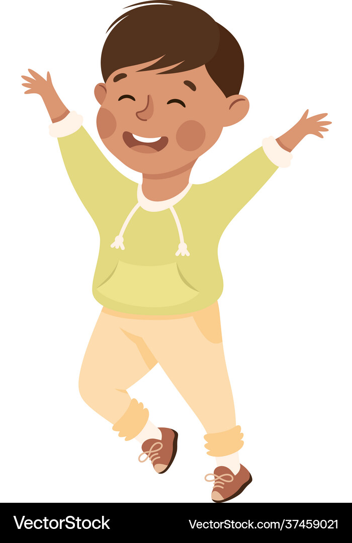 Happy smiling boy running with his arms raised Vector Image