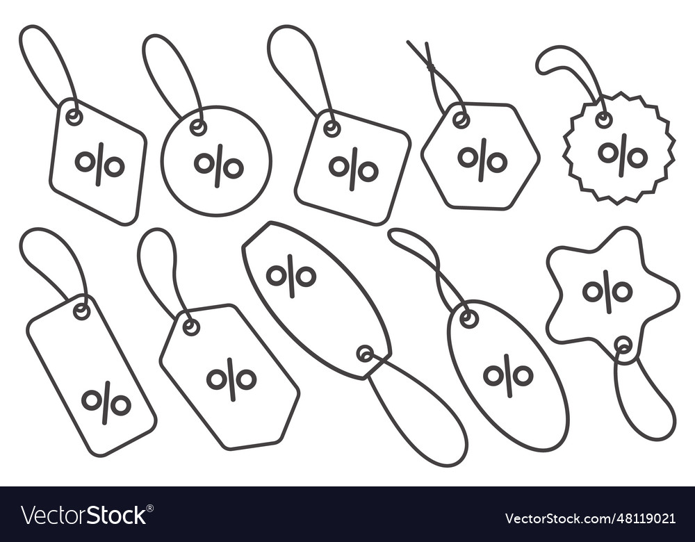 Price tag icons set with percent sign outline Vector Image