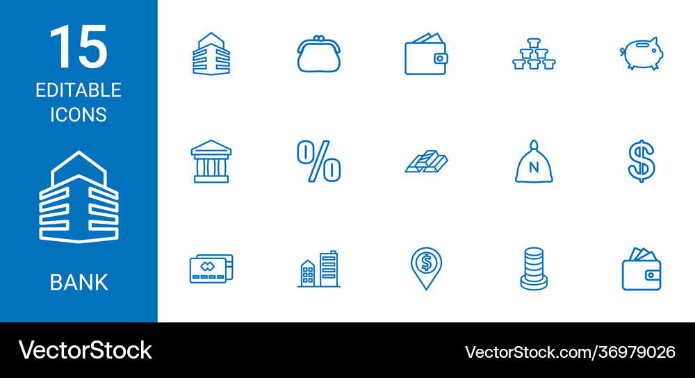 15 bank icons Royalty Free Vector Image - VectorStock