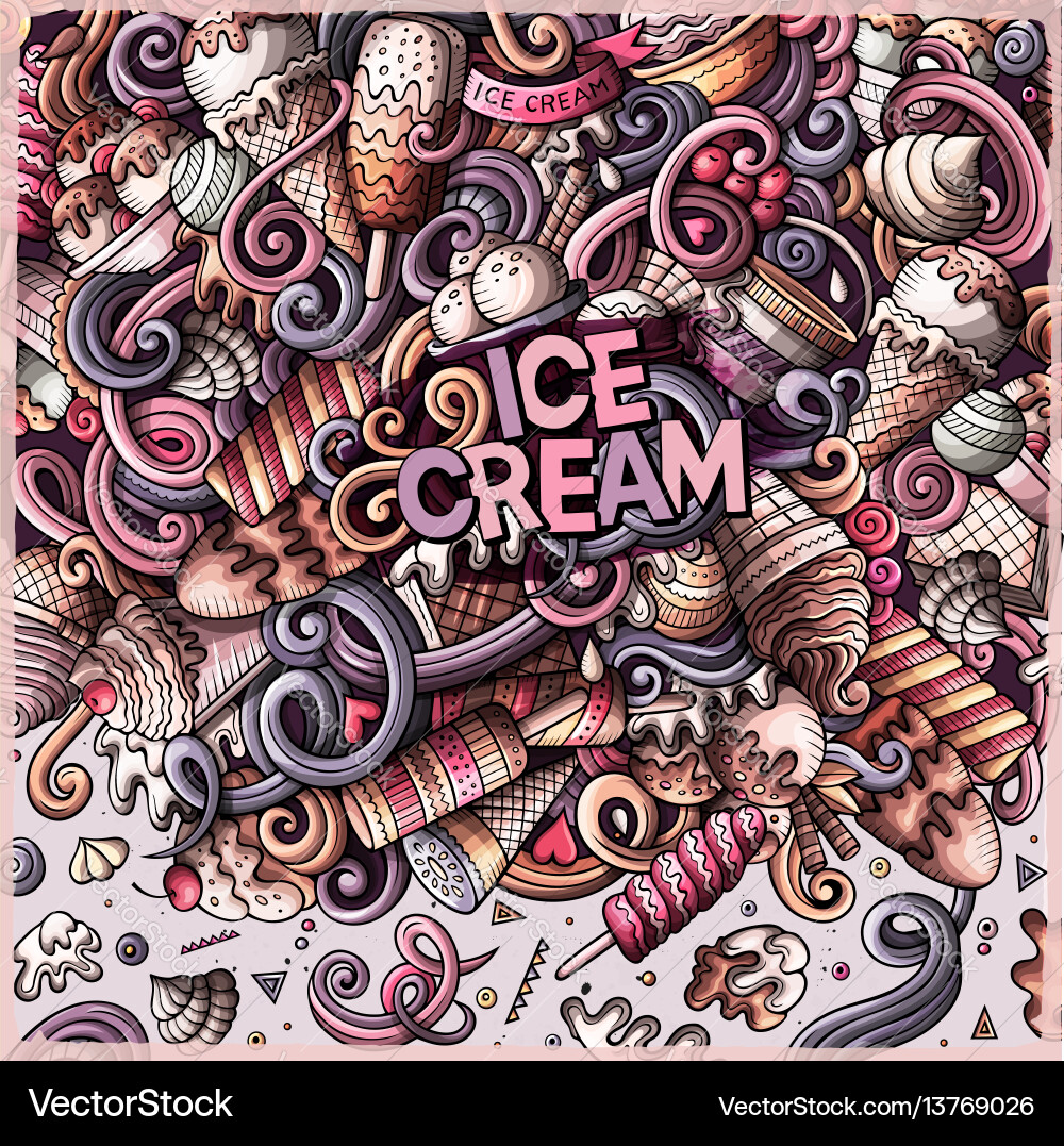 Cartoon hand-drawn doodles ice cream frame Vector Image