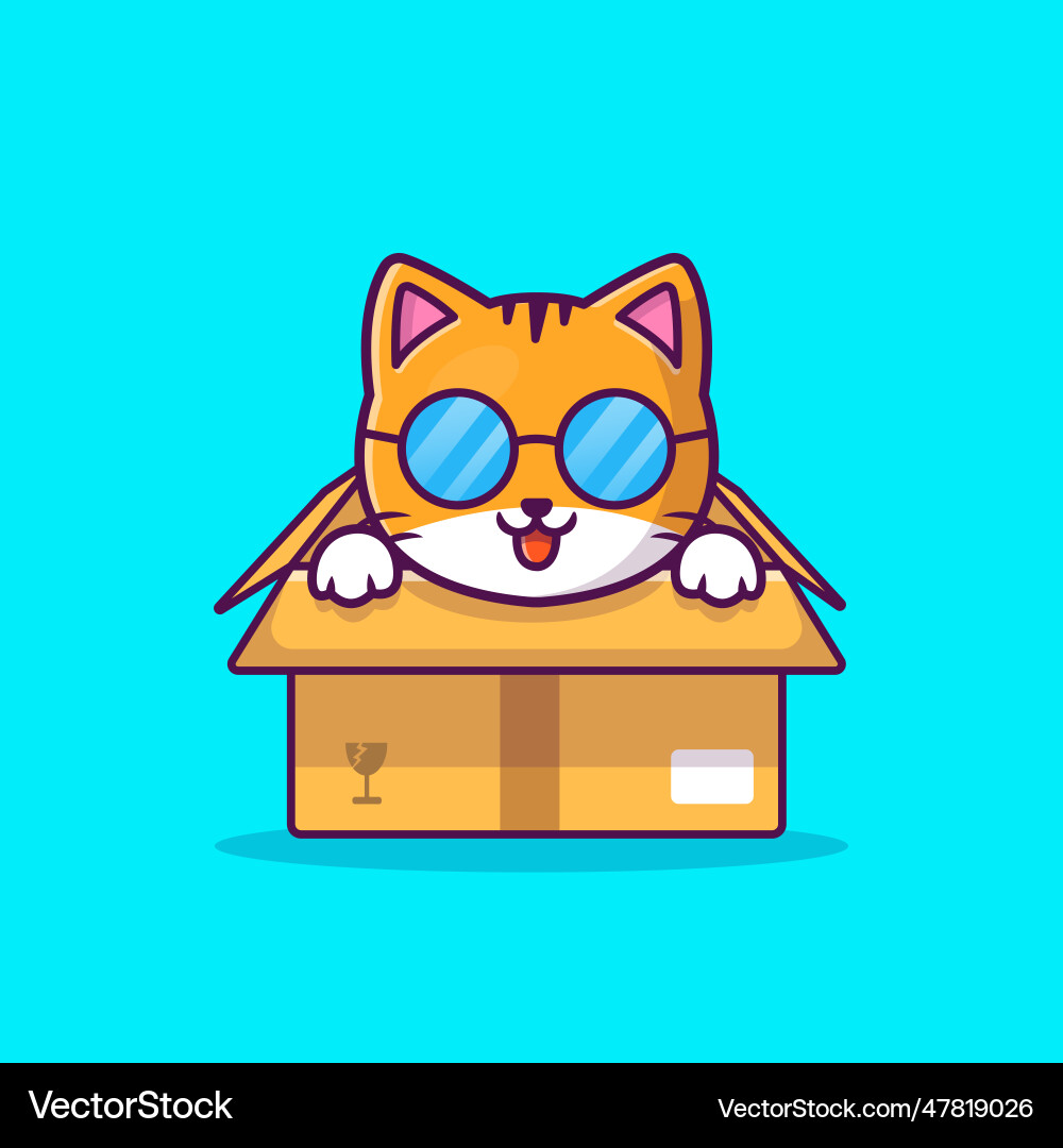 Cute cat playing in the box cartoon Royalty Free Vector