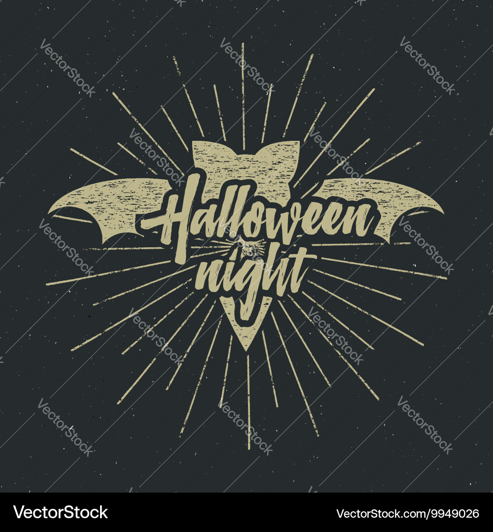 Halloween party night label template with bat sun Vector Image