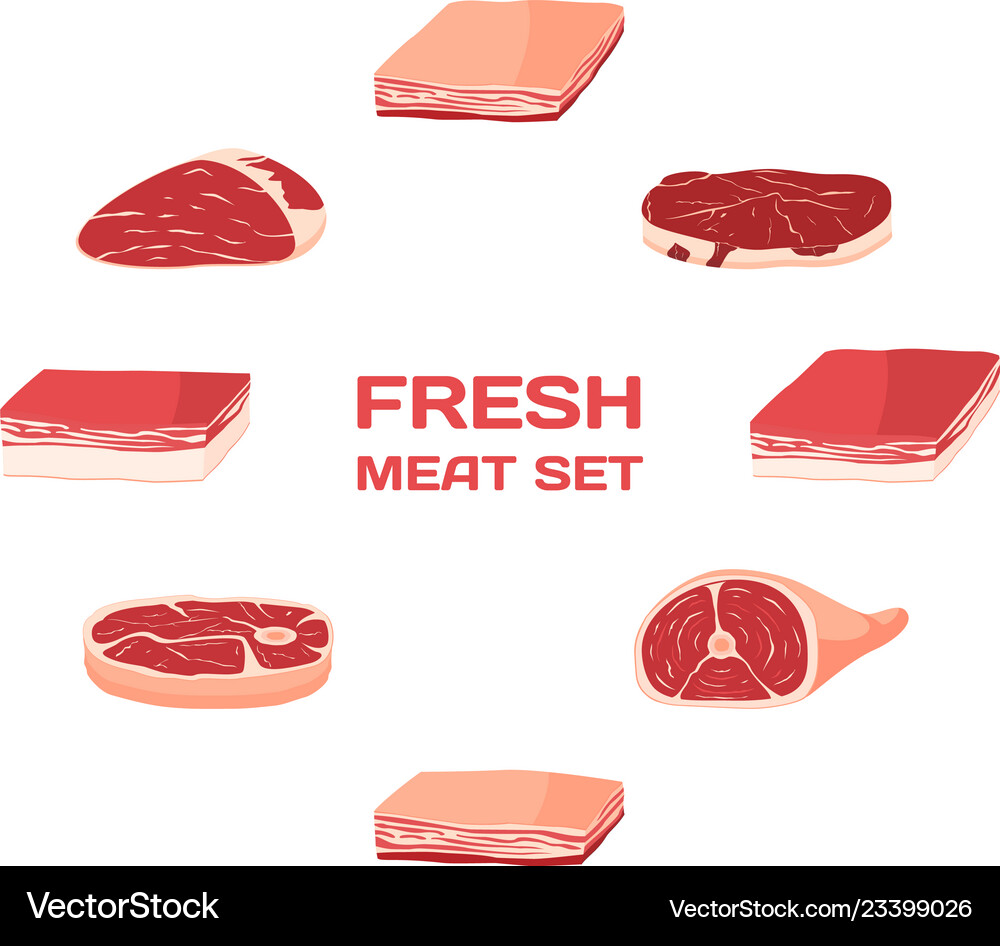 Isolated freash meat set butcher shop Royalty Free Vector