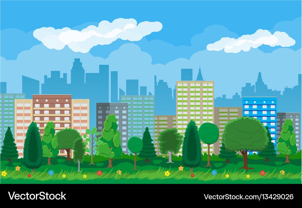 Modern city view cityscape and park Royalty Free Vector