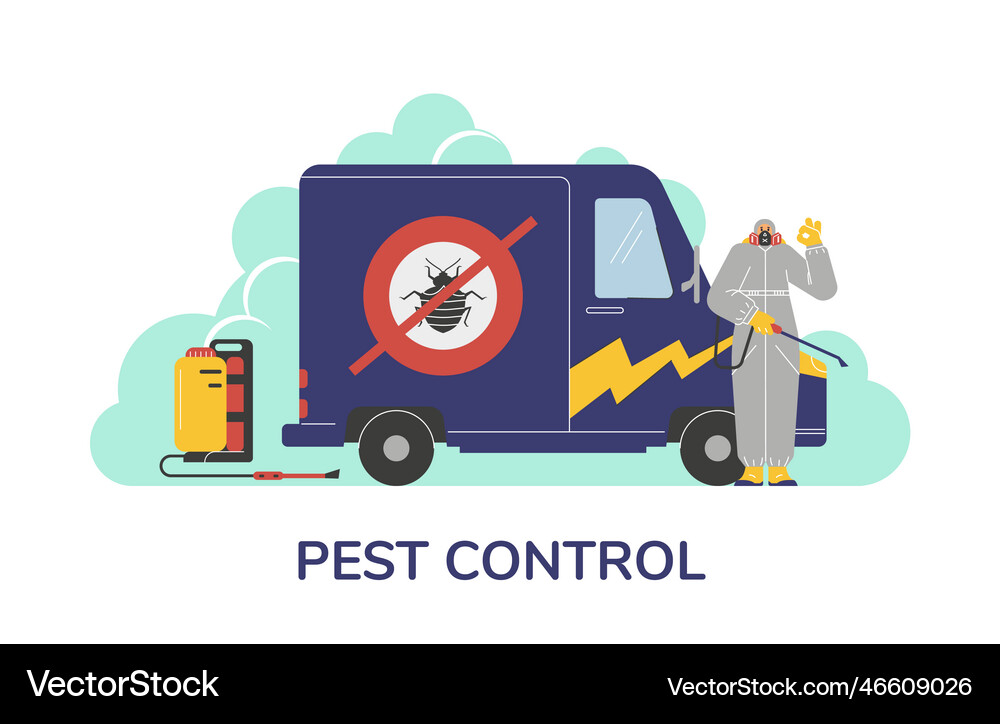 Pest control van with no parasites sign flat style