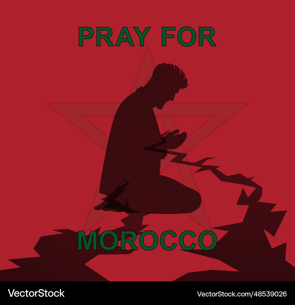 Pray for morocco praying man with flag Royalty Free Vector
