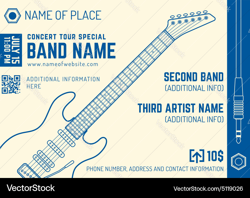 Rock music concert electro guitar horizontal Vector Image