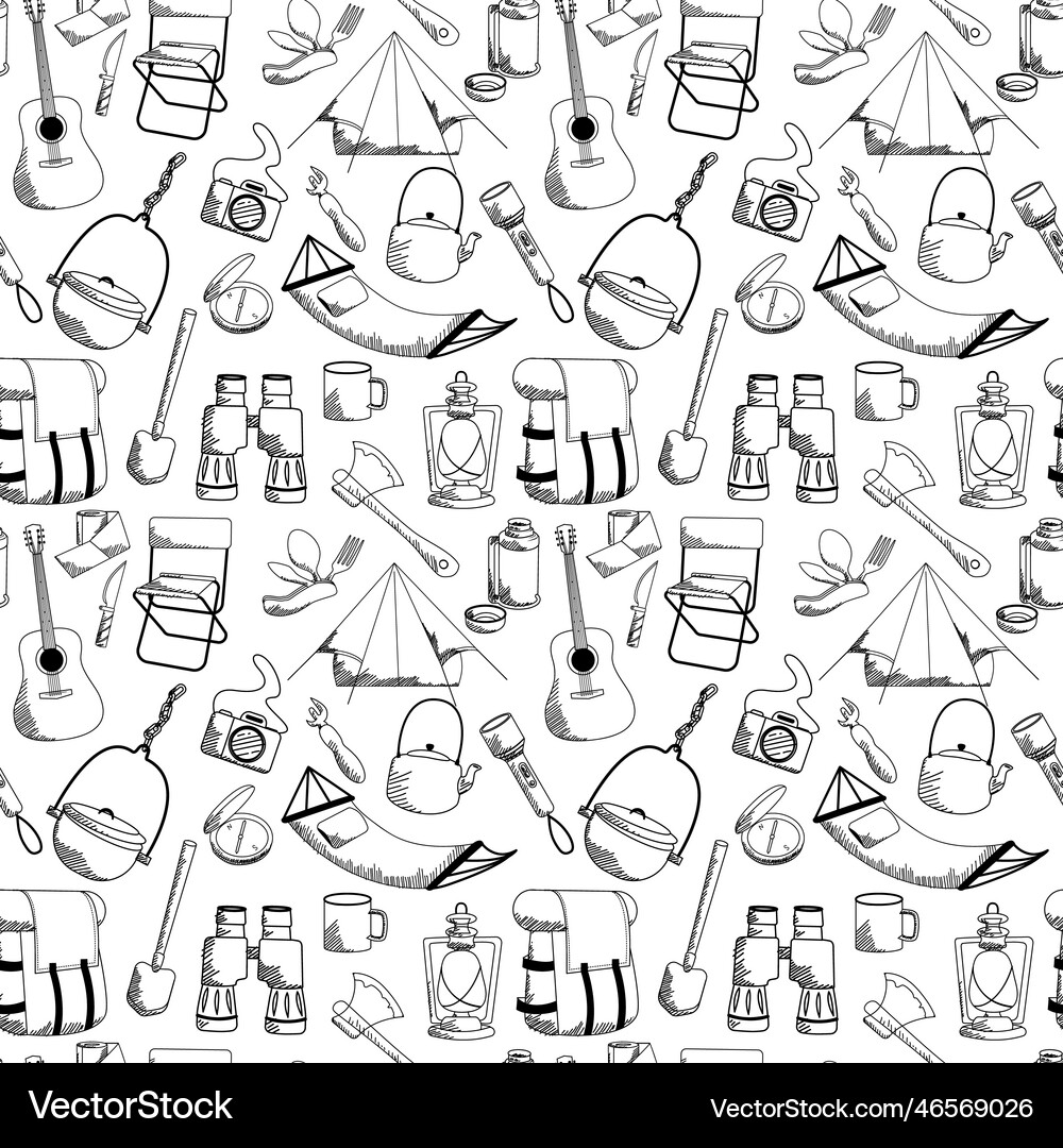 Seamless pattern of isolated items for camping Vector Image