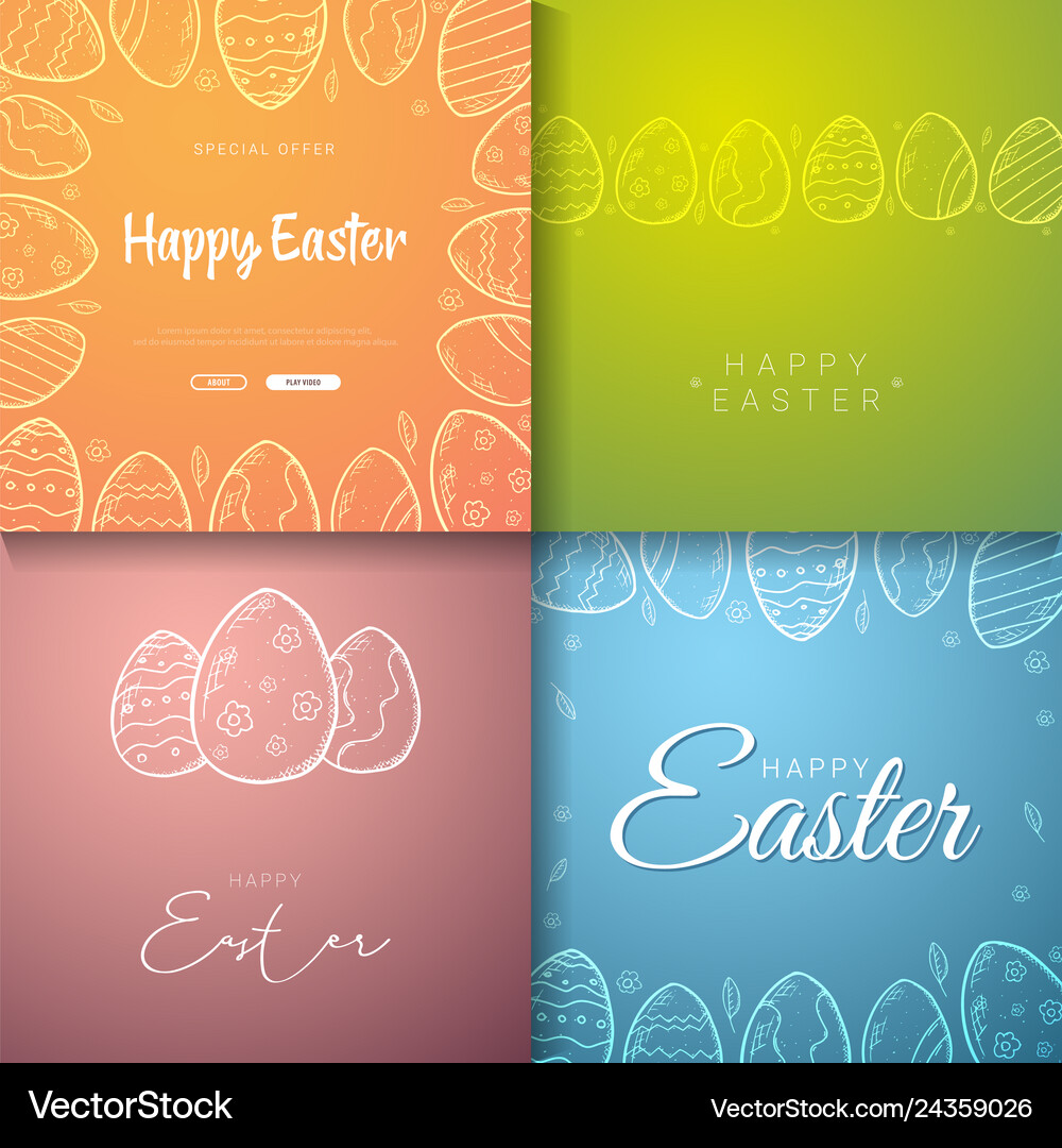 Set of happy easter banners eggs doodle Royalty Free Vector
