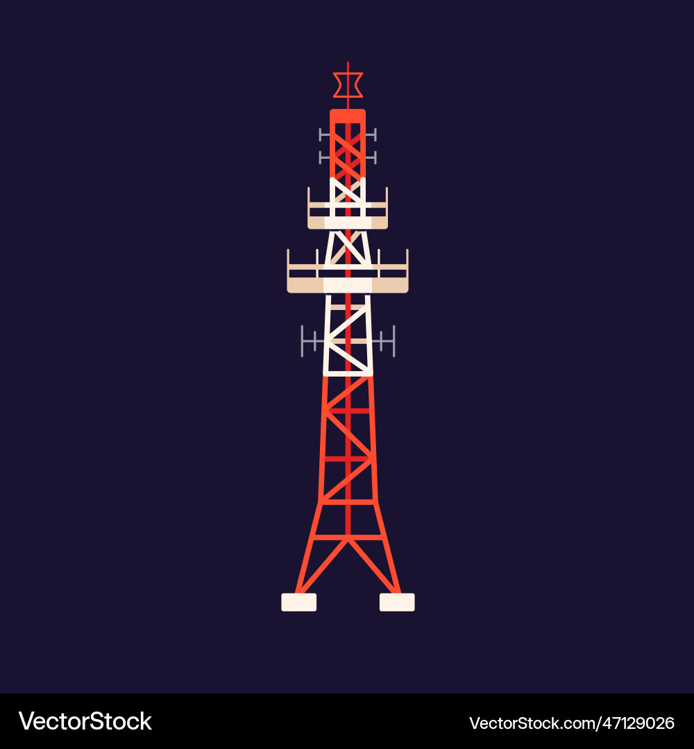 Transmission telecommunication tower with antenna Vector Image