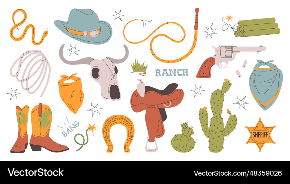 Wild west set cute of cowboy elements Royalty Free Vector