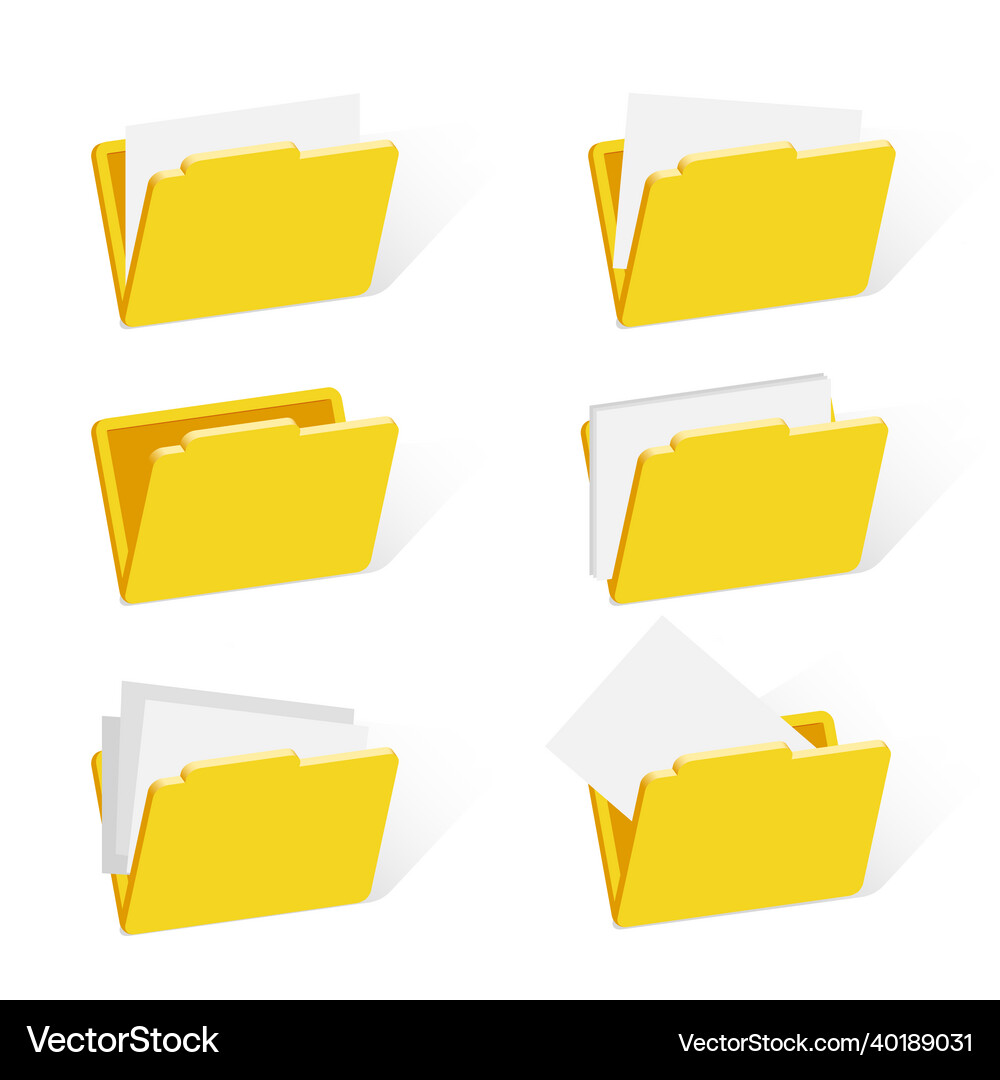 3d yellow cardboard paper folder icons set Vector Image