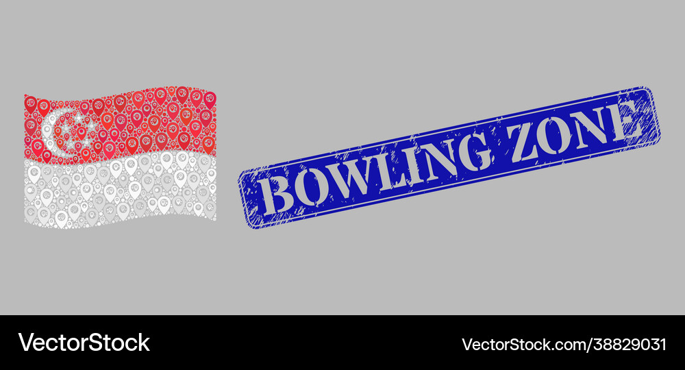 Grunge bowling zone seal and guide waving Vector Image