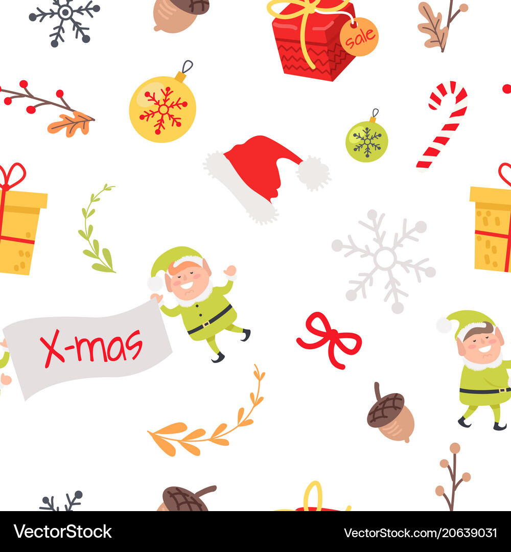 Wallpaper design with elves acorns and branches Vector Image
